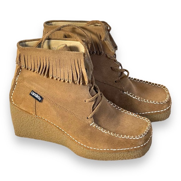 Candie's | Shoes | Candies Brown Suede Leather Wedge Boots Lace Up ...